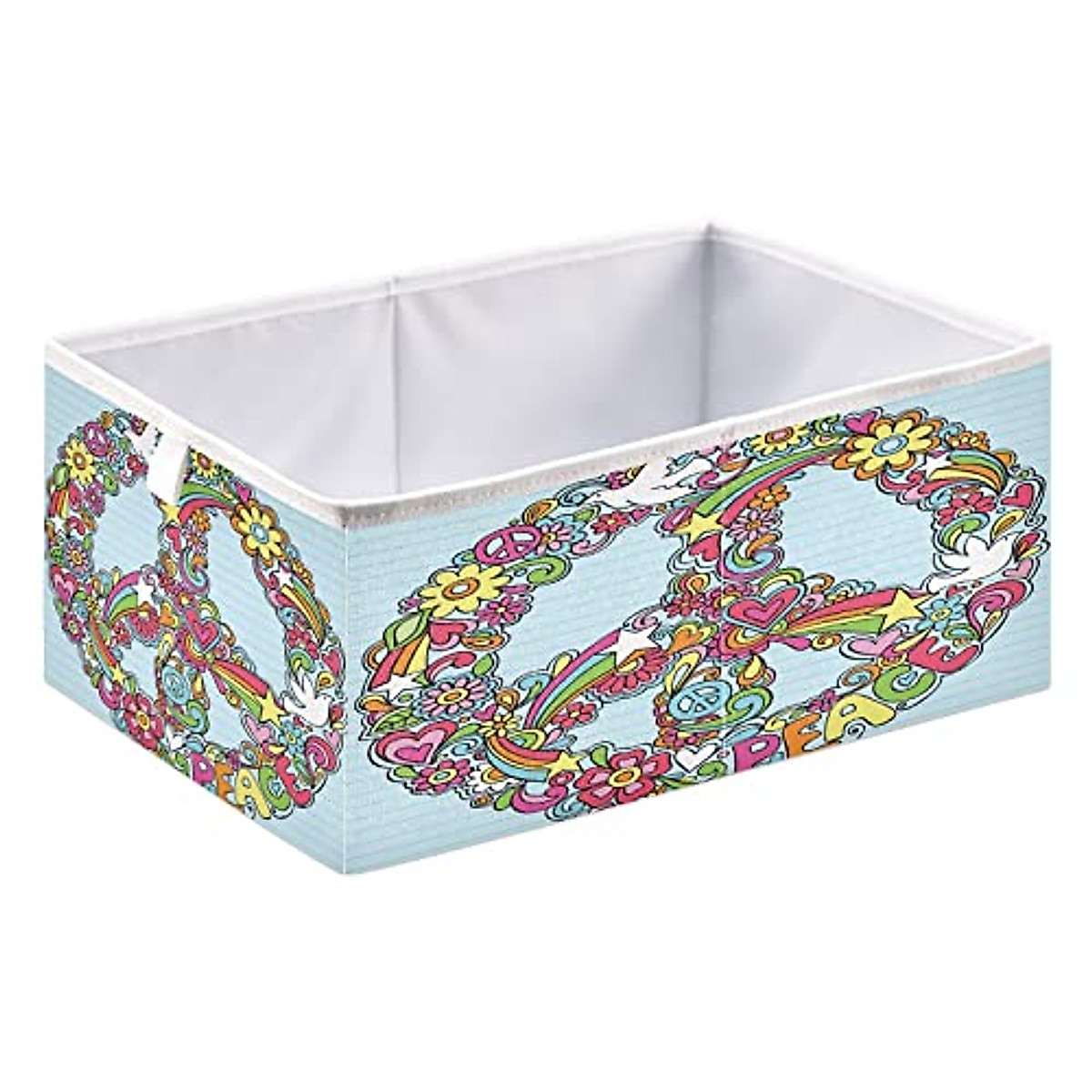 ALAZA Peace Sign Flower Floral Striped 11 Inch Cube Storage Bin Organizer Foldable Basket for Closet Cabinet Shelf Office