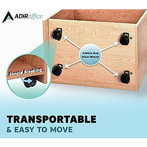 AdirOffice Podium with Wheels, Hostess Stand for Restaurant, Rolling Podium Stand, Medium Oak