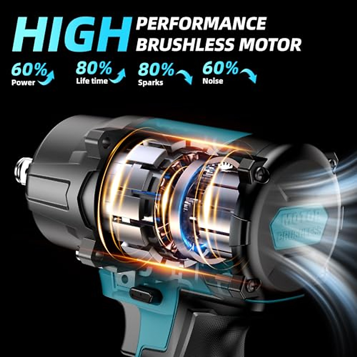 Uaoaii 1000N.m(738ft-lbs) Cordless Impact Wrench High Torque, Battery 1/2 Impact Gun w/ 2X 4.0Ah Batteries, Fast Charger, 5 Sockets & Storage Box, Electric Impact Wrench for Truck RV Mower, IW800