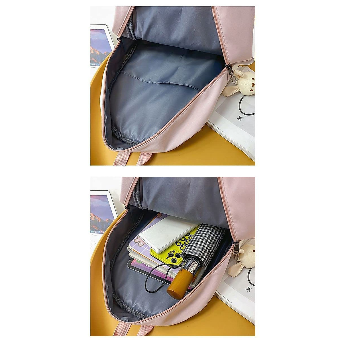 YUESUO Kawaii Large Backpack with Cute Bunny Ear Backpack Pendant Pins for Teen Girl Student School Bag Bookbag Satchel Laptop (Pink,Large)