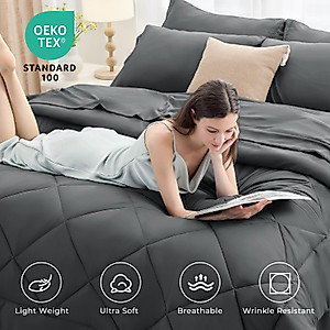 HEVUMYI Twin Comforter Set - 5-Piece All Season Bed in a Bag Twin, Ultra Soft Bedding Set with Comforter, Flat Sheet, Fitted Sheet, Pillowcases, Pillow Shams, Dark Grey