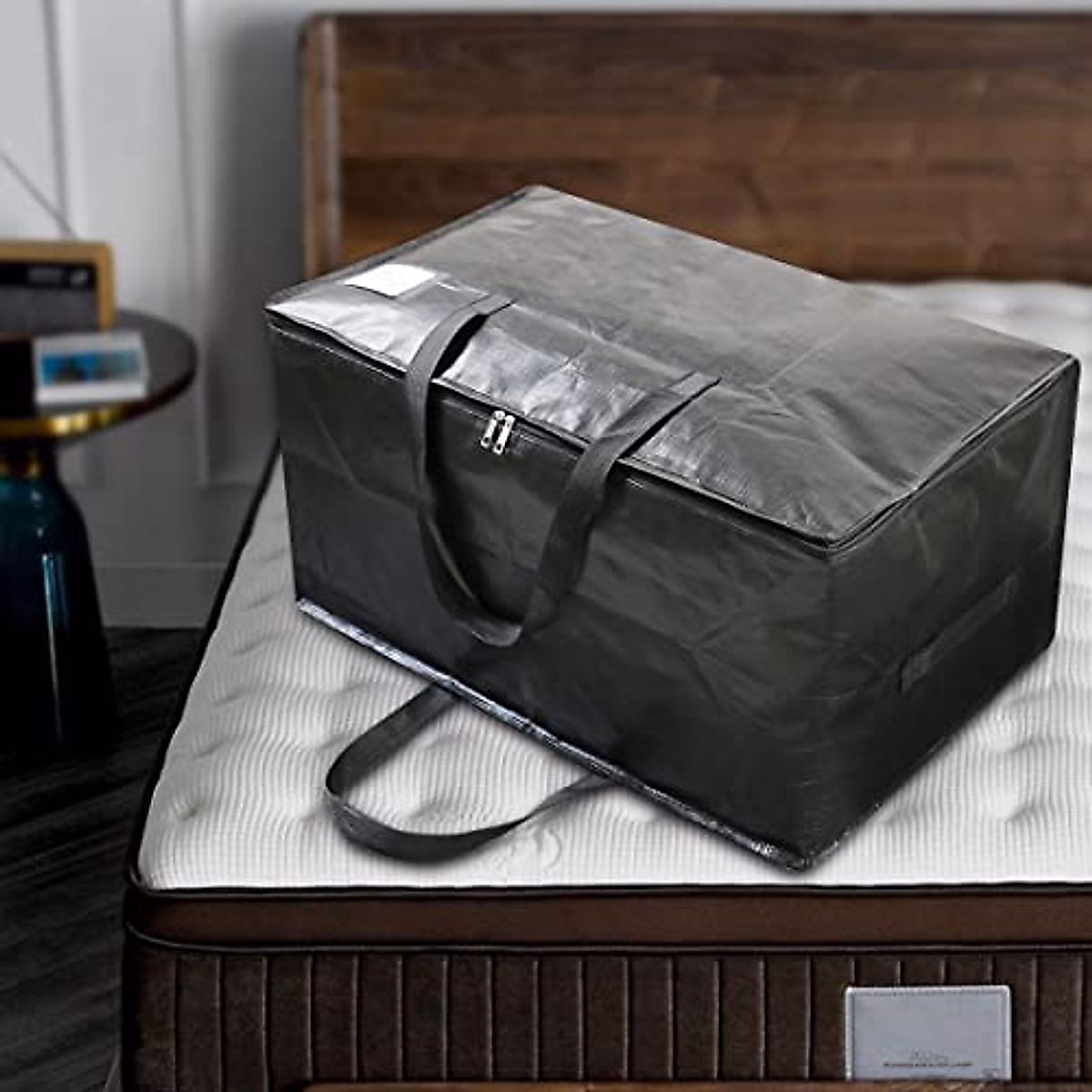 BLKDOTS Jumbo Size House-moving Storage Bags, Water-resistant with Strong Handles, Zip Closure, Black, Pack of 2