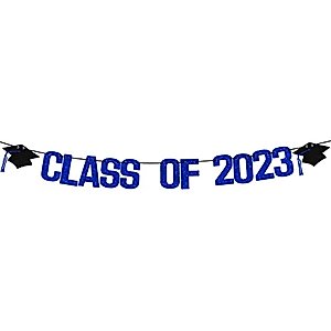 Class of 2023 Banner Blue & Black Glitter, Graduation Baner, Congrats Grad 2023 Banner, Congratulations Graduate 2023 Banner, Graduation Cap Decorations, 2023 Graduation Party Decorations