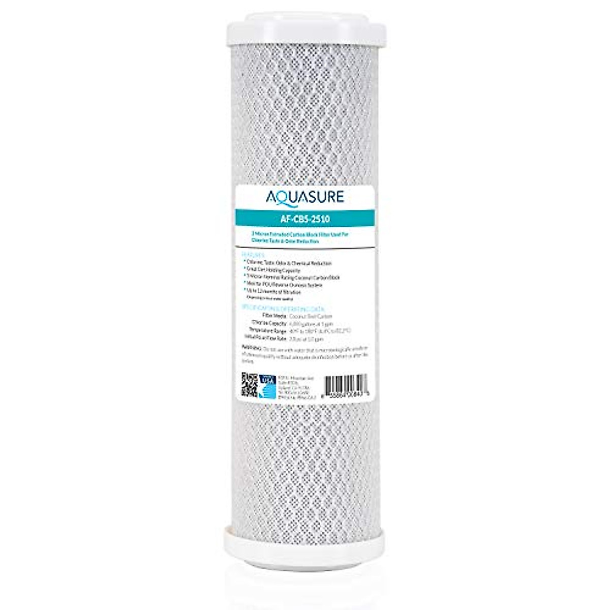 Aquasure Pioneer Series Carbon Block Water Filter - 10" x 2.5" 5 Micron Coconut Shell Carbon