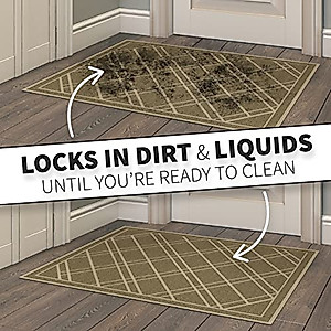 SlipToGrip Universal Door Mat, Plaid Design - Khaki, 42 x 35 - Anti Slip, Durable and Washable, Outdoor and Indoor Floor Welcome Mat Door Mat Entry -Rug for Garage, Patio, Front Door, Dust Absorbent