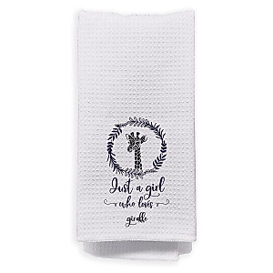 NEGIGA Just A Girl Who Loves Giraffe Dish Cloths Towels 24x16 Inch,Flower Giraffe Floral Wild Animal Decor Decorative Dish Hand Towels for Kitchen Bathroom,Giraffe Lover Girls Gifts