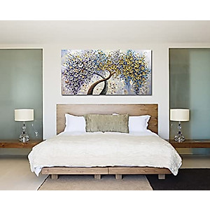 V-inspire Art,30x60 Inch Modern 3D Hand Painted Lucky Flower Tree Oil Paintings Acrylic Painted Wood Frame Decoration Abstract Canvas Wall Art Living Room Bedroom Dining Room Home Ornament