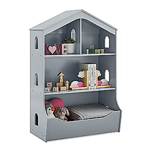 Delta Children Playhouse Bookcase with Toy Storage, Greenguard Gold Certified, Grey