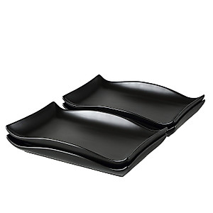 Bruntmor Appetizer Plate Set of 4 Elegant Matte 10"x7" Rectangular Curvy Ceramic Restaurant Christmas Platter | Serving Inner Fluted Dessert Salad Plates, Christmas eve - Black.
