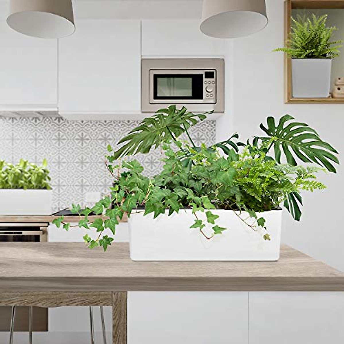 GrowLED Self Watering Planter Pots Window Box Indoor Home Garden Modern Decorative Planter Pot for All Indoor Plants, White(15.8"x5.2"x5.2")