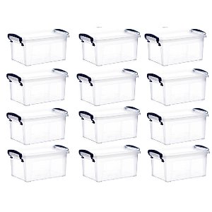 Superio Clear Storage Bins with Lids, Stackable Storage Box with Latches and Handles, Extra Small, 12 Pack 2 Quart