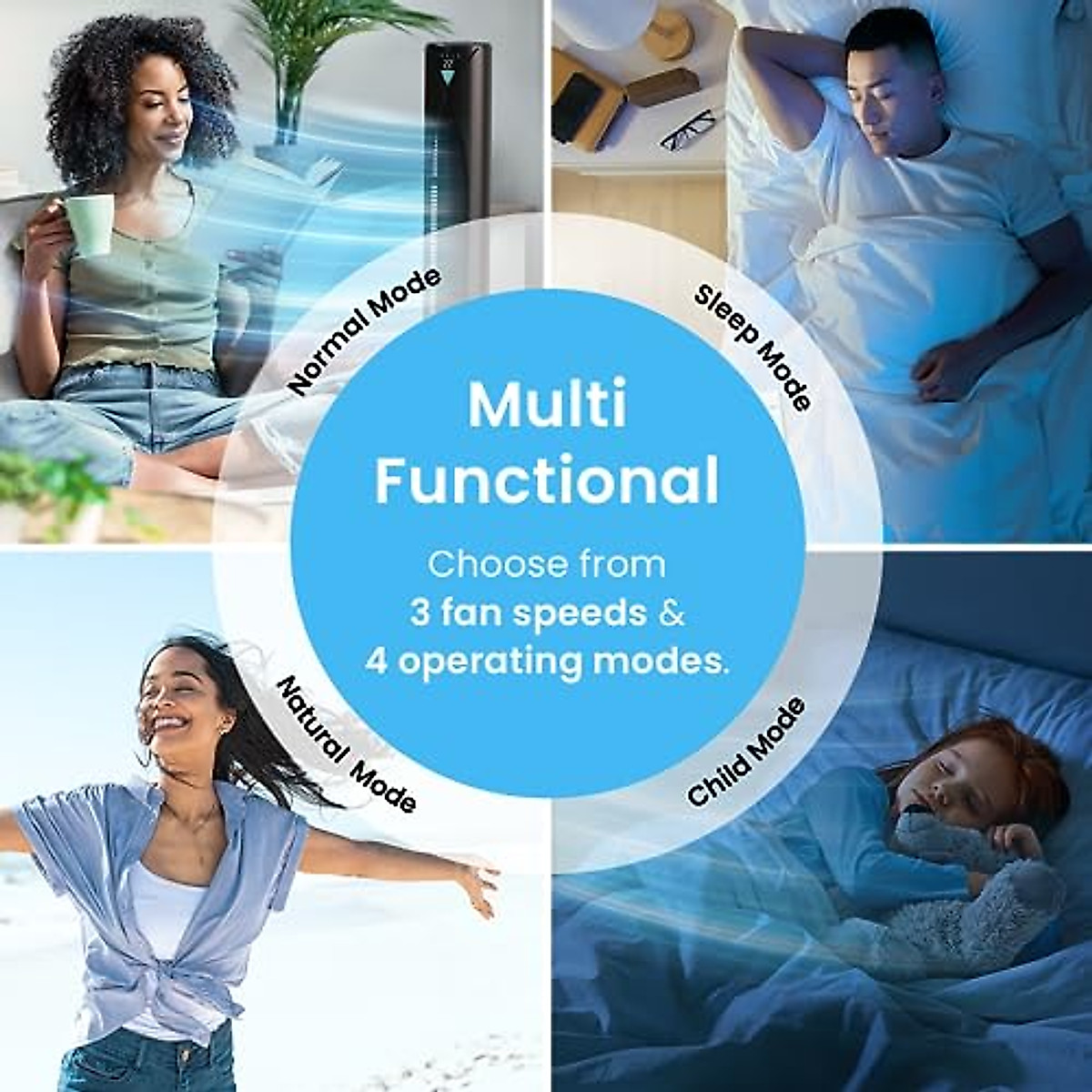 Pro Breeze 46" Oscillating Tower Fan with Remote, Floor Standing Fan Oscillating 70° - Powerful Quiet 45W Cooling Fan for Bedroom, 3 Speed, 4 Modes, 12 hr Timer - Bladeless Tower Fans for Room