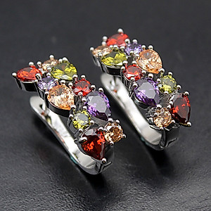 Vanessa Multi Gemstone Jewelry Sets for Women, Sparkling Garnet Amethyst Morganite Peridot Topaz Gifts For Her (Clip On Earrings)