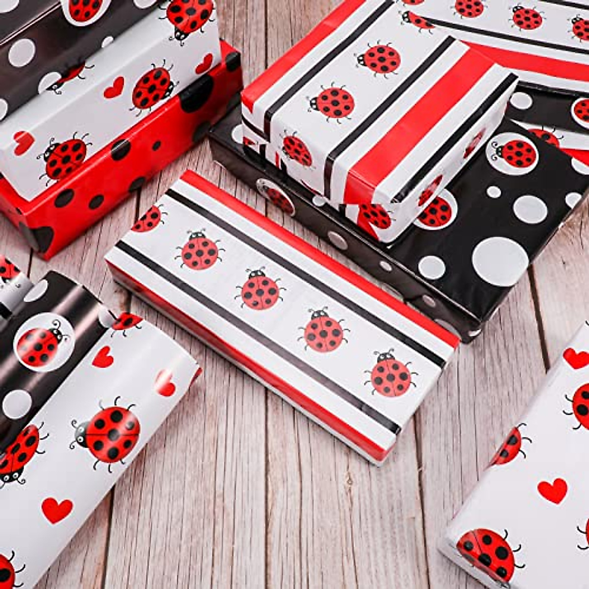 Konsait Ladybug Wrapping Paper Large Sheet Flat Gift Wrapping Paper For Men Women Boys and Girls Wrapping Paper Birthday 4 Different Designs 27.6 x 20.5 Inch - 12 sheets