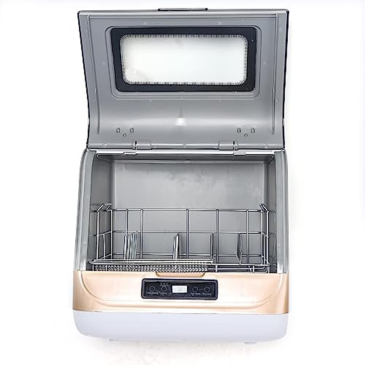 Portable Countertop Dishwasher, 3 Washing Programs Display Automatic Dishwashing with 9L Tank, 4 Programs,Steam& Air(Brown)