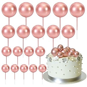 ASTARON 20 Pcs Ball Cake Topper Decorations Mini Balloons Cake Topper Sticks Rose Gold Balls Cake Picks Cake Topper Balls Cake Decorations for Wedding Birthday Cake Decorations