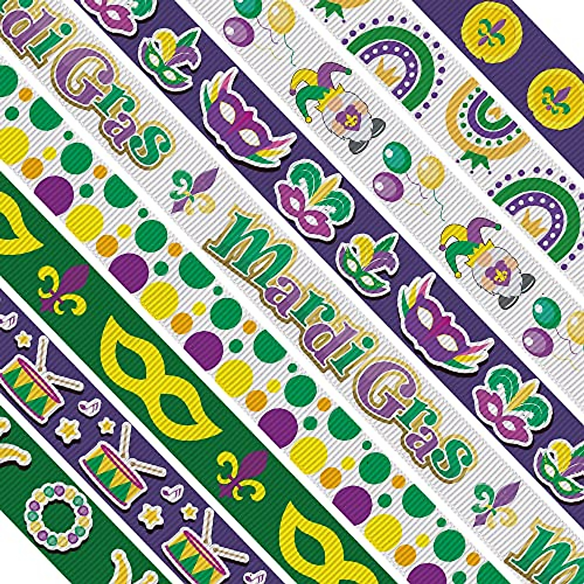 ALIBBON 9 Rolls 27 Yards 3/8" Mardi Gras Ribbon Yellow Purple Green Ribbons for Mardi Gras Decor, Grosgrain Ribbon for Mardi Gras Parade Carnival Gift Wrapping Bows Crafting Supplies