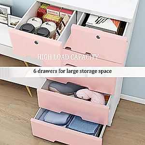 Nafenai Plastic Drawers Dresser,Storage Cabinet with 6 Drawers,Closet Drawers Tall Dresser Organizer for Clothes,Playroom,Bedroom Furniture, Pink