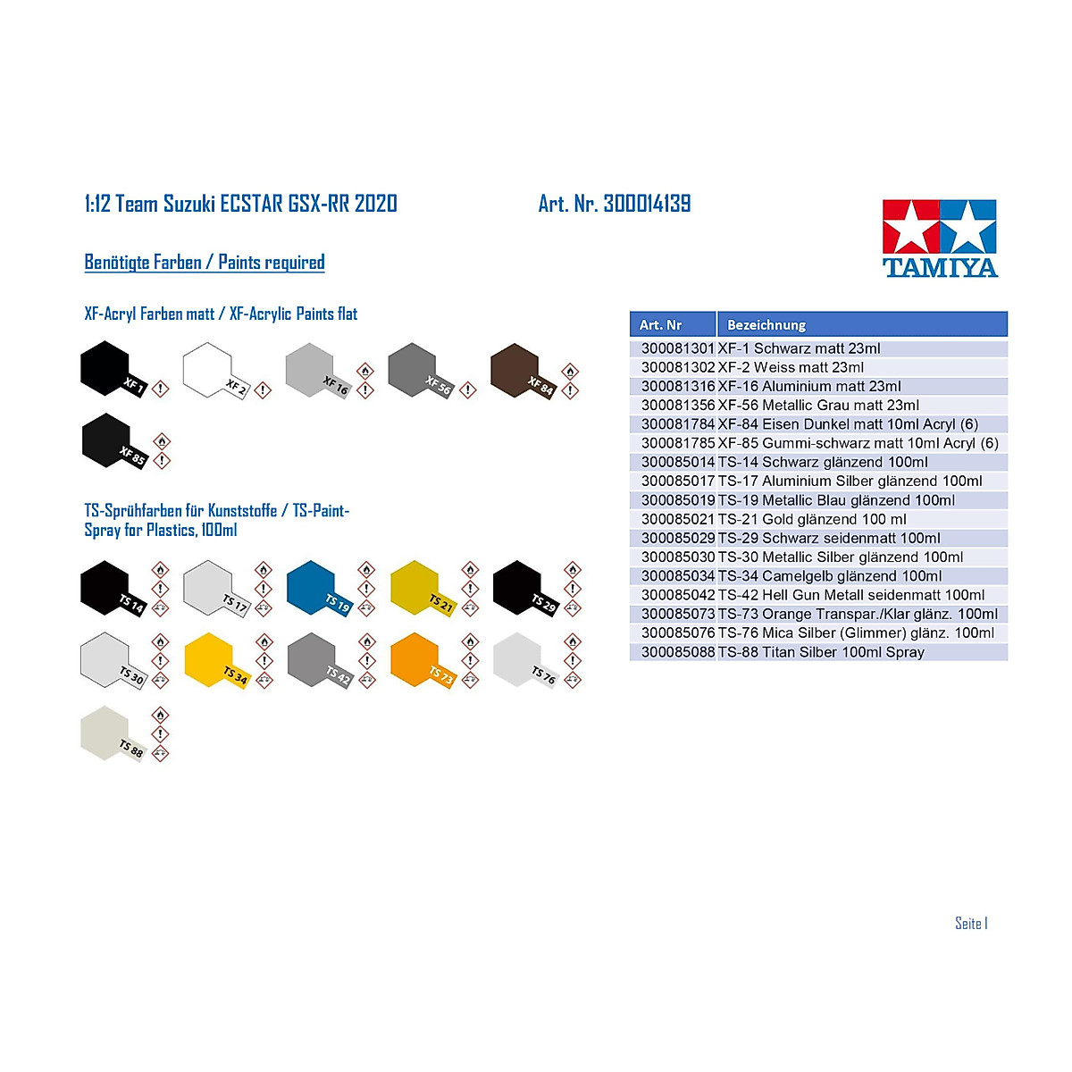 TAMIYA 1/12 Team Suzuki ECSTAR GSX-RR '20 TAM14139 Plastic Models Motorcycles