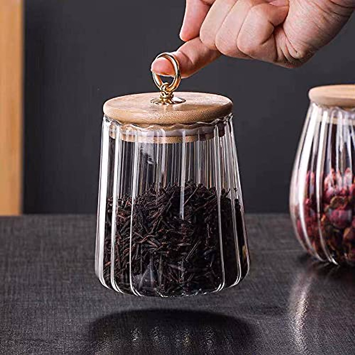 HongDream Glass Jars Canister Airtight Storage Container with Lid Metal Handle Small Glass Food Jars and Canisters Sets for Coffee Tea Spice 2 Pcs