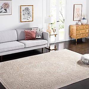 SAFAVIEH Reflection Collection Area Rug - 9' x 12', Beige & Cream, Boho Tribal Distressed Design, Non-Shedding & Easy Care, Ideal for High Traffic Areas in Living Room, Bedroom (RFT668A)