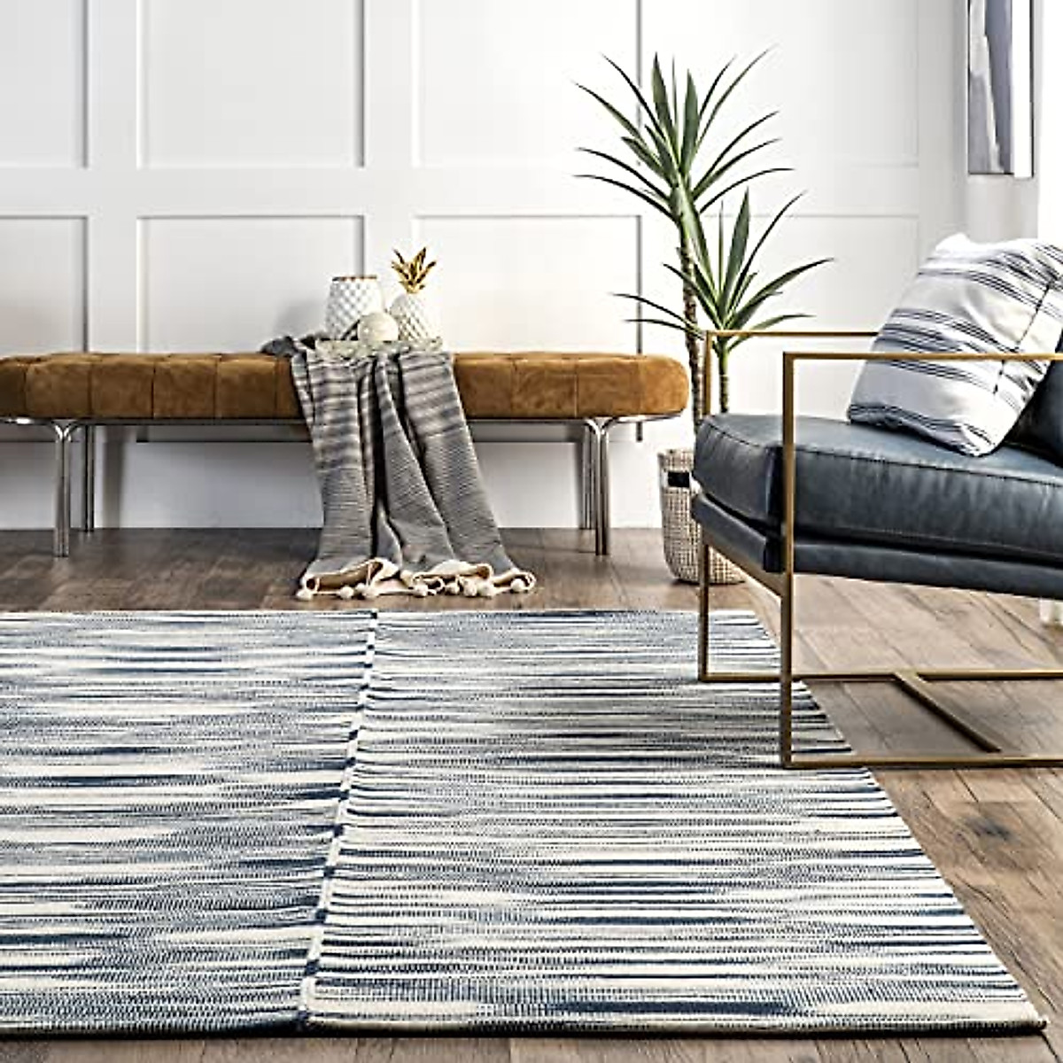 nuLOOM Reba Handmade Abstract Striped Wool-Blend Flatweave Area Rug, 8' x 10', Blue