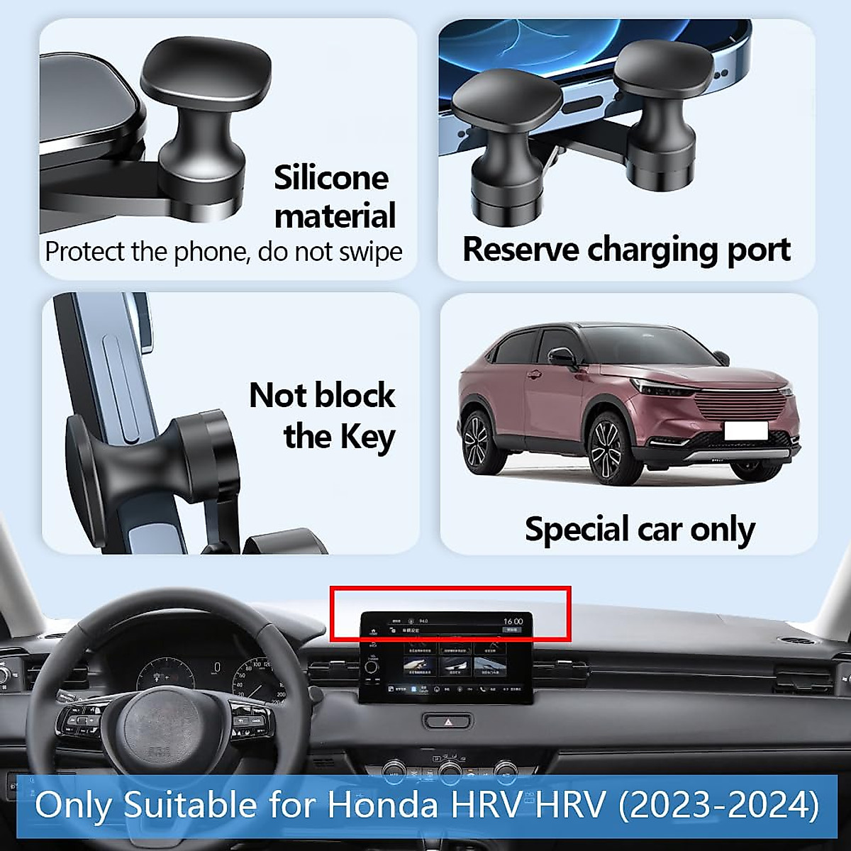 LUNQIN Car Phone Holder Mount for Honda HRV HR-V 2023 2024 2025 LX Sport EX-L Auto Accessories Screen Navigation Bracket Interior Decoration Mobile Cell Phone Mount Stand