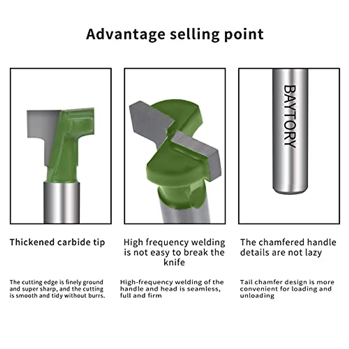 BAYTORY 6Pcs Keyhole Router Bits Set, 1/4" Shank Router Keyhole Bit Set -1/4 & 5/16 & 3/8 & 9/16 & 1/2 & 5/8 inch Blade Diameter for Wood Hex Bolt T-Track Slotting Milling Cutters Set (Green)