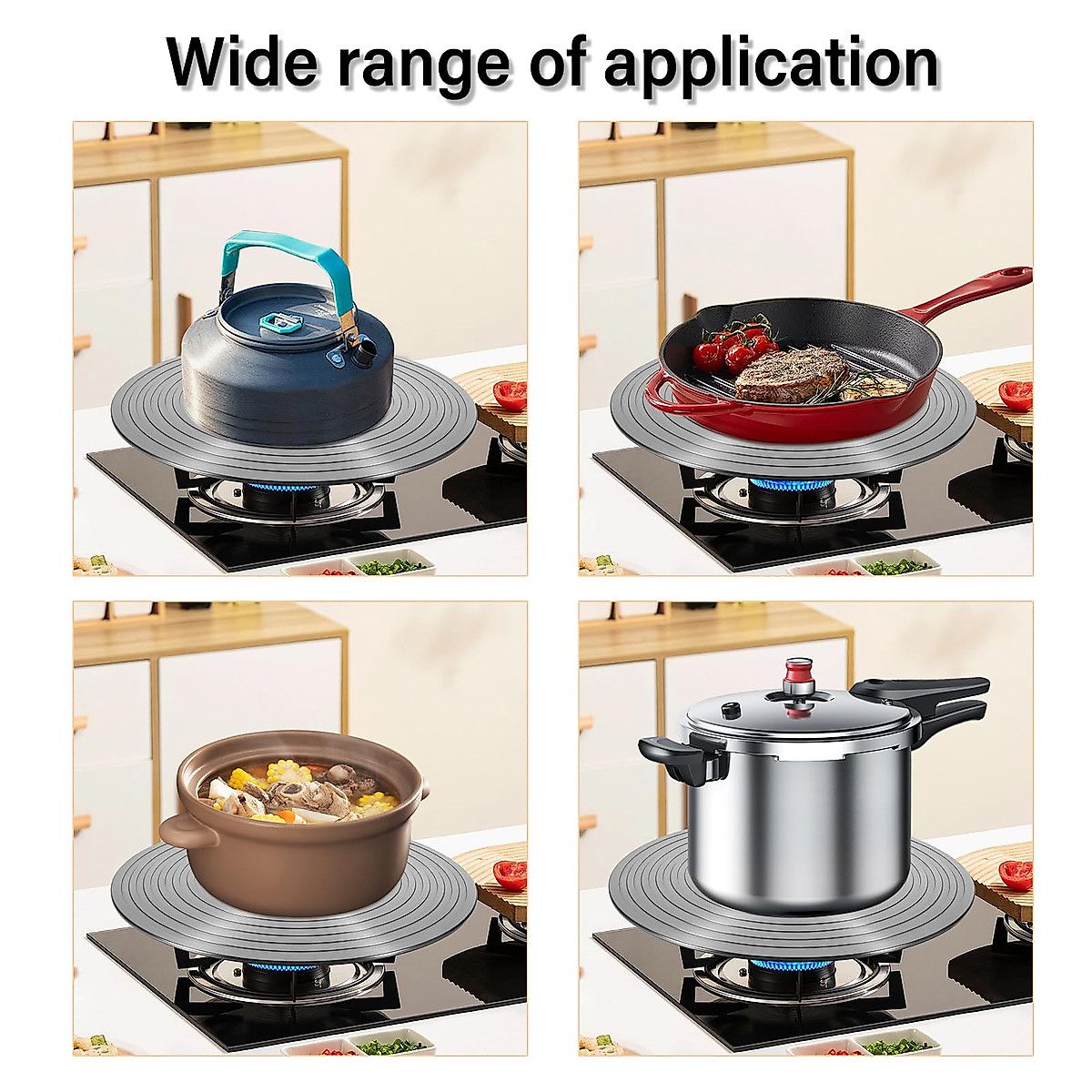 2 Pack Gas Stove Heat Diffuser Plate, Round Fast Defrosting Tray Aluminum Non-Stick Coating Cookware Simmering Thawing Plate Conduction Multifunctional, Flame Guard Protection Stovetop (11 inch)