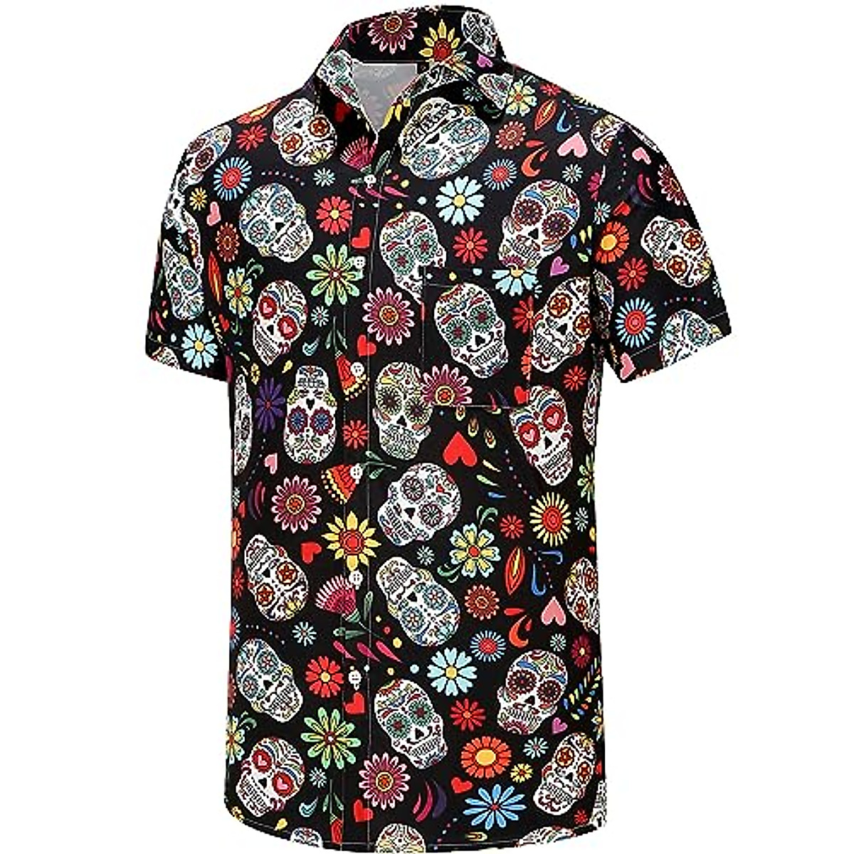 KYKU Sugar Skulls Shirts for Men Graphic Button Up Shirt, Colourful, X-Large