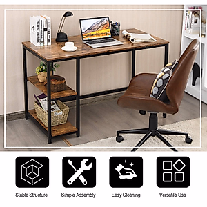 Tangkula Home Office Computer Desk with 2 Storage Shelves, Industrial Study Writing Desk Workstation Laptop Table with Sturdy Metal Frame (Rustic Brown)