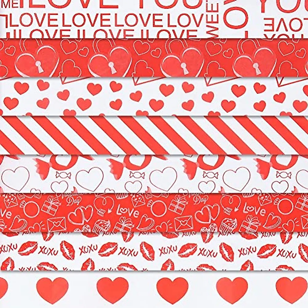 Valentines Tissue Paper Sheets Bulk 80 Sheets 20 * 20inch Per Sheet 8 Designs 10 Sheets Each Design Pattern Printed for Boxes,Wrapping Bags and Wine Bottles