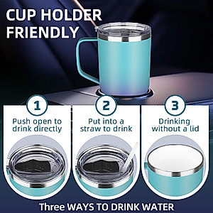 20 oz Insulated Coffee Mug with Ceramic Coating, Stainless Steel Travel Mug Tumbler with Handle Lid and Straw, Double Wall Leak-Proof Thermos Coffee Travel Mug Keeps Drink Hot and Cold (Azure Purple)