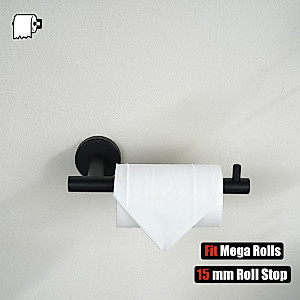JQK Black Toilet Paper Holder, 5 Inch 304 Stainless Steel Thick 0.8mm Tissue Paper Dispenser, Matte Black Wall Mount, TPH100-PB