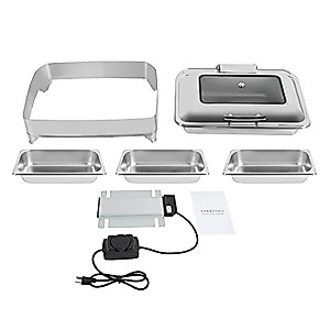 Electric Chafing Dish Buffet Set,3 Pan 9L/9.5QT Food Warmers for Parties Buffets,Stainless Steel Buffet Server and Warming Tray,Adjustable Temperature 45-80℃/ 113-176℉,Silver
