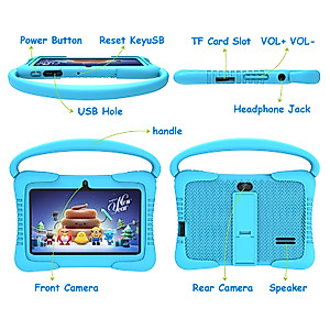 Kids Tablet, 7 Inch Tablet for Kids, Android 12.0 Parental Control Kid Content Tablet, 2GB 32GB(SD to 128GB), Eye Protection Mode, Dual Camera, WiFi, Google Store, Case with Stand, Blue