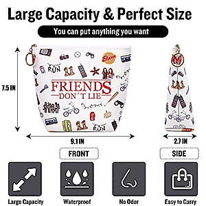 Funny Strangeness Merchandise Things Zipper Pouch, Waterproof PU Pencil Case Makeup Bag Friends Don't Lie Cosmetic Bag, Portable Travel Bag Toiletry Bag Gift for Women Men Teen Girls Boys(White-2)