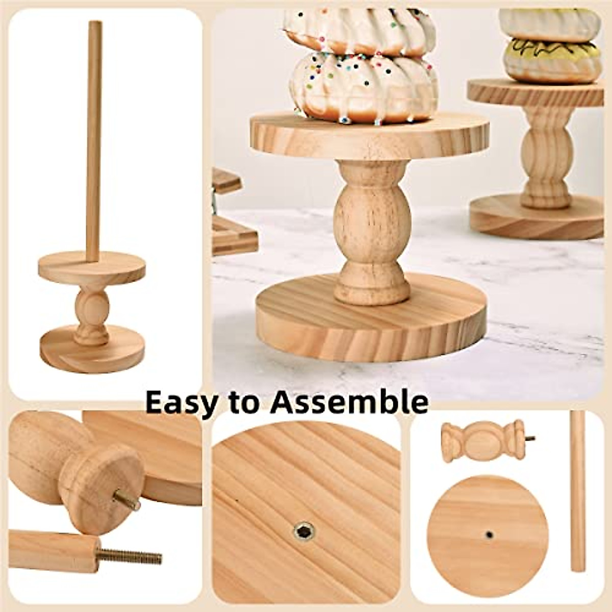 WILLOWDALE Farmhouse Donut Stand Holder Doughnut Bagel Display Rustic Wood Stacker Tower for Bridal Showers,Wedding Birthday Parties, Party Decorations Supplies Dessert Table-2 PCS