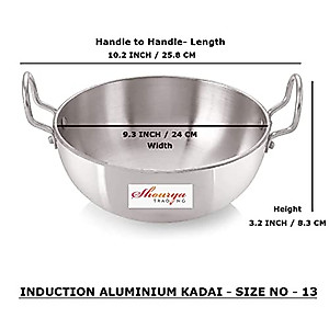 SLNDOKTG Aluminium Kadai,Size No-13,Big Kadai,Induction Base Kadai,Kadhai,Aluminium Kadai,Aluminum Indian Kadai,Frying Pan,Color-Silver