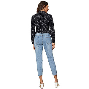 Atnlewhi Women Basic Long Sleeve Button Down Shirts Simple Pullover, Polka Dot/Black, L