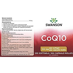 Swanson CoQ10 - Energy Antioxidant Support - Coenzyme Q10 Supplement - (100 Softgels, 100mg Each)