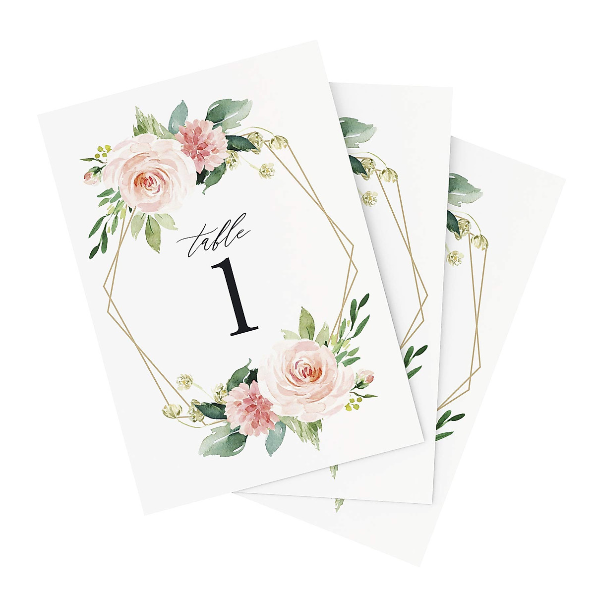 Bliss Collections Table Numbers, Geometric Floral, Double-Sided Cards Plus Head Table Card for Your Wedding, Reception, Anniversary, Birthday Party or Celebration, 4"x6" (1-25 Plus Head Table Card)