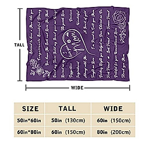 Mom Blankets Flannel Throw for Women Anniversary Birthday Gift Portable from Daughter Son Printed Warm Soft Couch Sofa Decor Purple 60"x80"