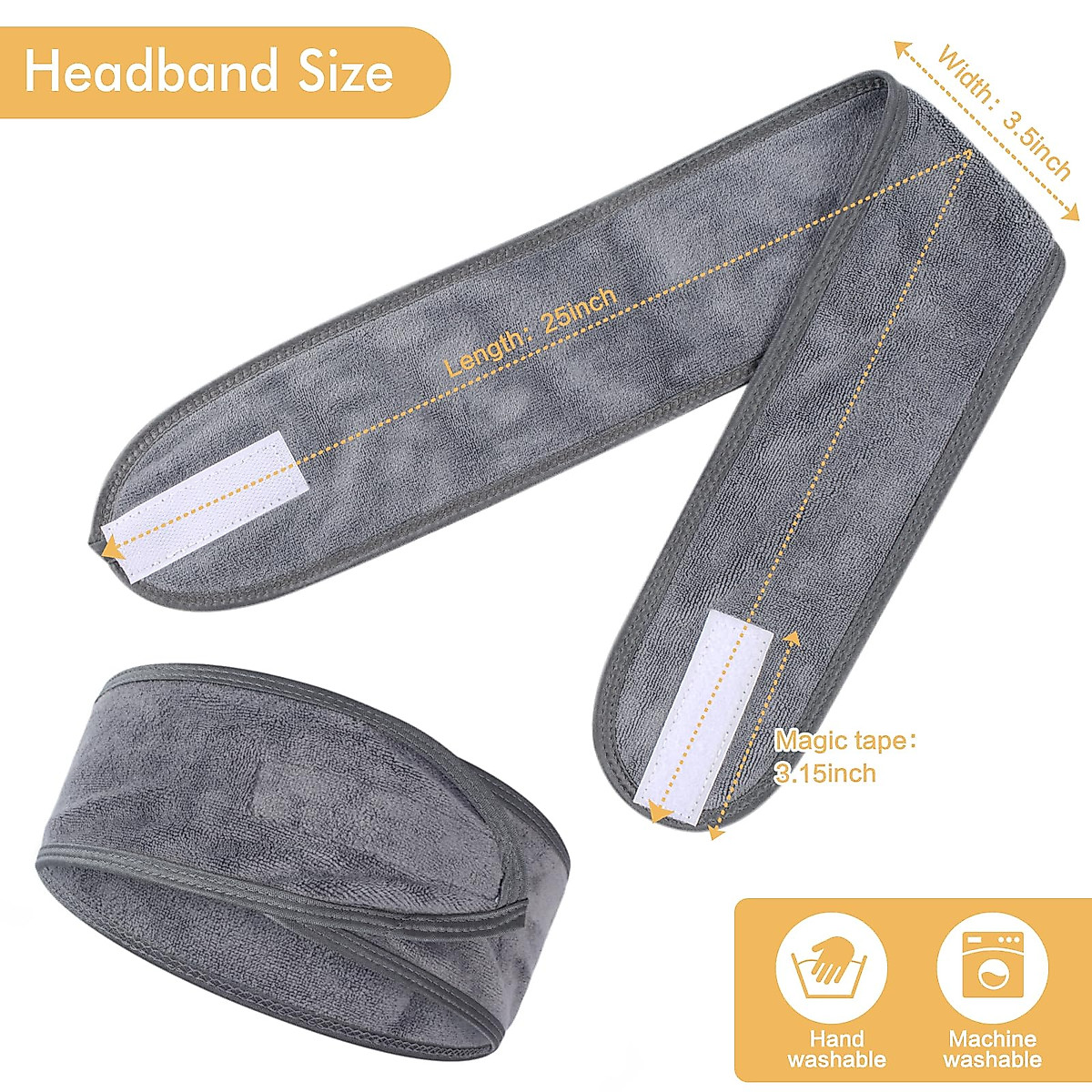 SINLAND Spa Headband for Women 3 Counts Ultra Soft Adjustable Makeup Hair Band with Magic Tape, Terry Cloth Stretch Head Wrap for Face Washing, Bath, Shower, Facial Mask, Yoga