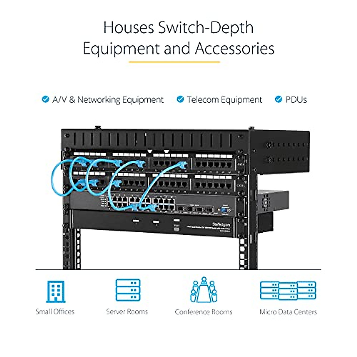 StarTech.com 2-Post 12U Heavy-Duty Wall Mount Network Rack, 19" Open Frame Server Rack with Adjustable Depth, Wall Mount Data Rack for IT / AV / Patch Panel / Computer Equipment (RK12WALLOA)