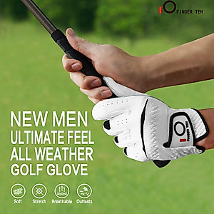 FINGER TEN Golf Gloves Men Left Right Hand Handed Golfer Value Pack (6 Pack, Small, Left)