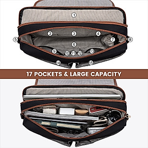 LOVEVOOK Laptop Bag for Women, 15.6 inch Large Capacity Computer Briefcase Case, Crossbody Messenger Shoulder Bag, Office Business Work Tote Bags Purse for Travel Gifts, Brown-black