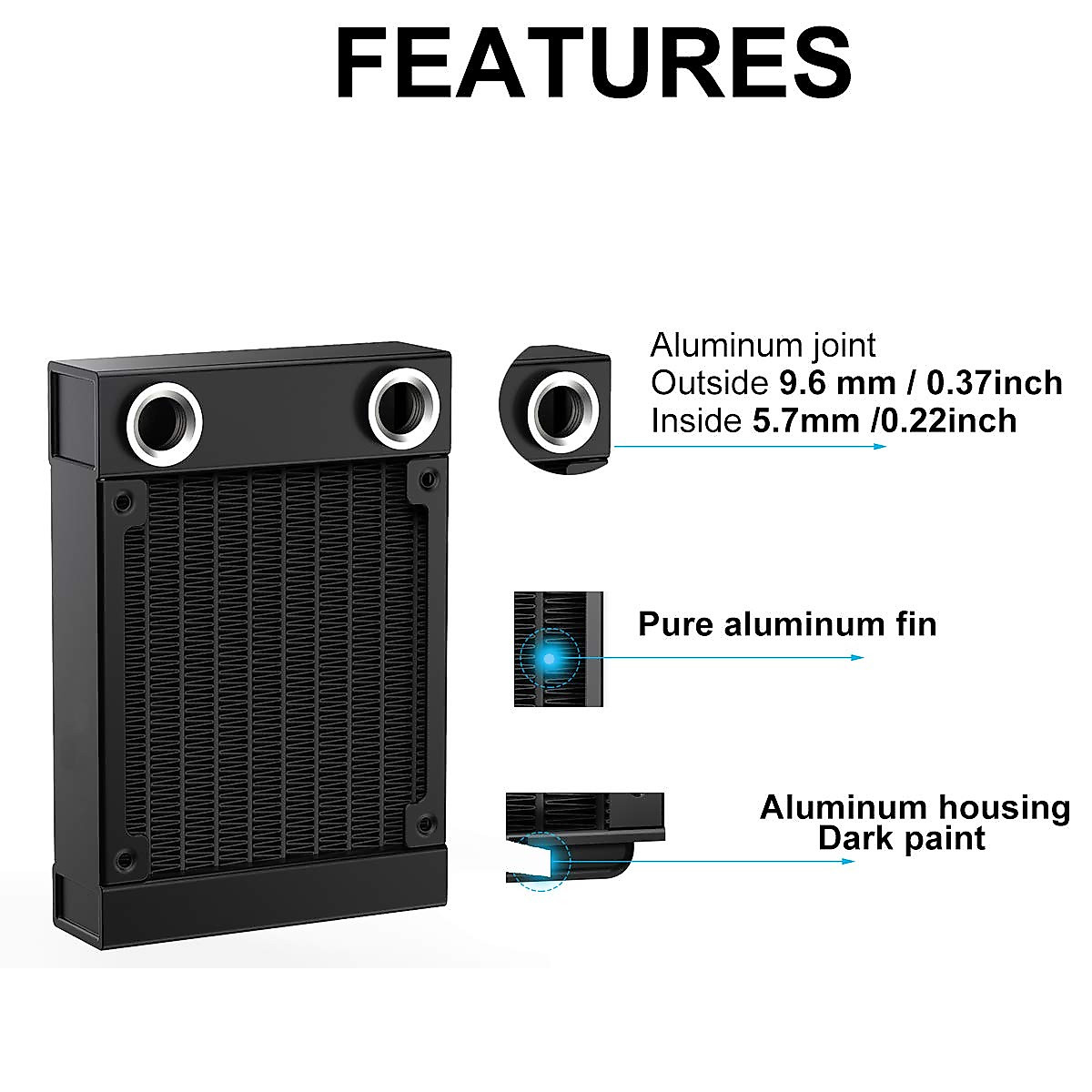 CLYXGS Water Cooling Radiator, 12 Pipe G1/4 Thread Heat Row Radiator 8 Pipe Aluminum Heat Exchanger Radiator for PC CPU Computer Water Cool System 80mm Black