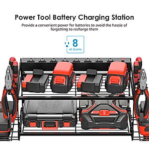 CCCEI Garage Tools Storage with Charging Station. Power Tool Battery Organizer Utility Shelf with Power Strip. 4 Drills Holder Wall Mount Rack, Black.