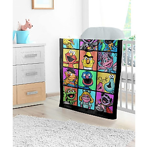 LOGOVISION Sesame Street Lightweight Baby Blanket, 30"X40", Hand Drawn Squares Unisex for Infants Girls & Boys